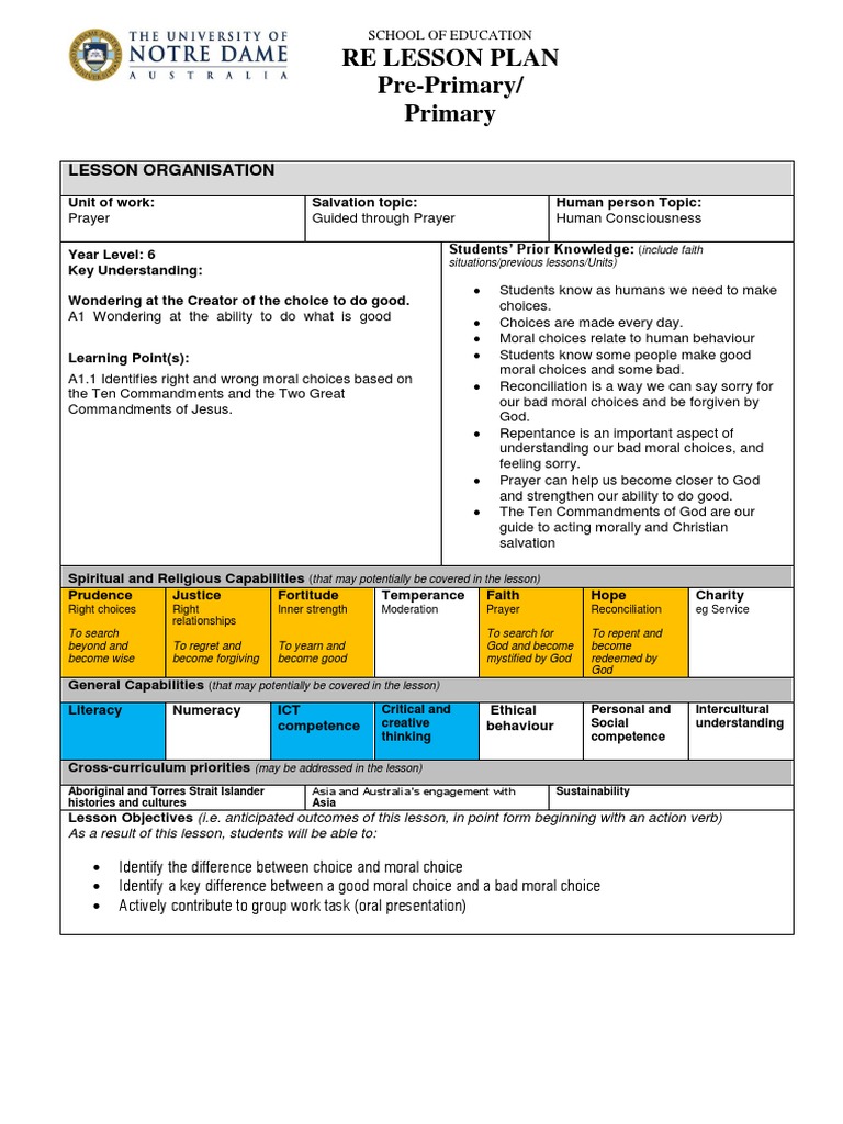 Re Lesson Plan Pre-Primary/ Primary | PDF | Repentance | Forgiveness
