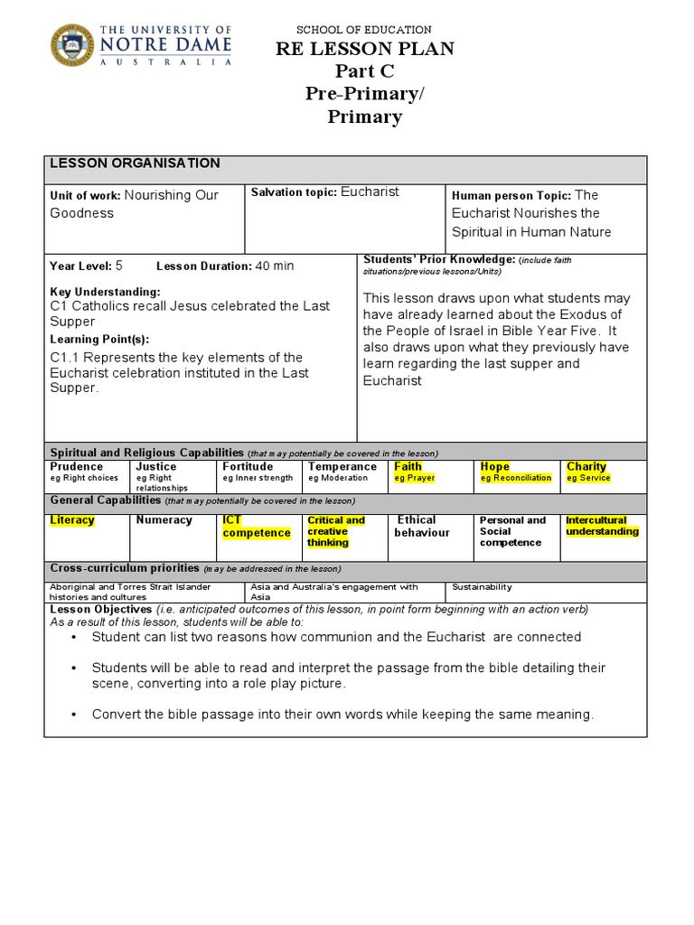 Year 5 Eucharist Lesson Plan | PDF | Last Supper | Eucharist