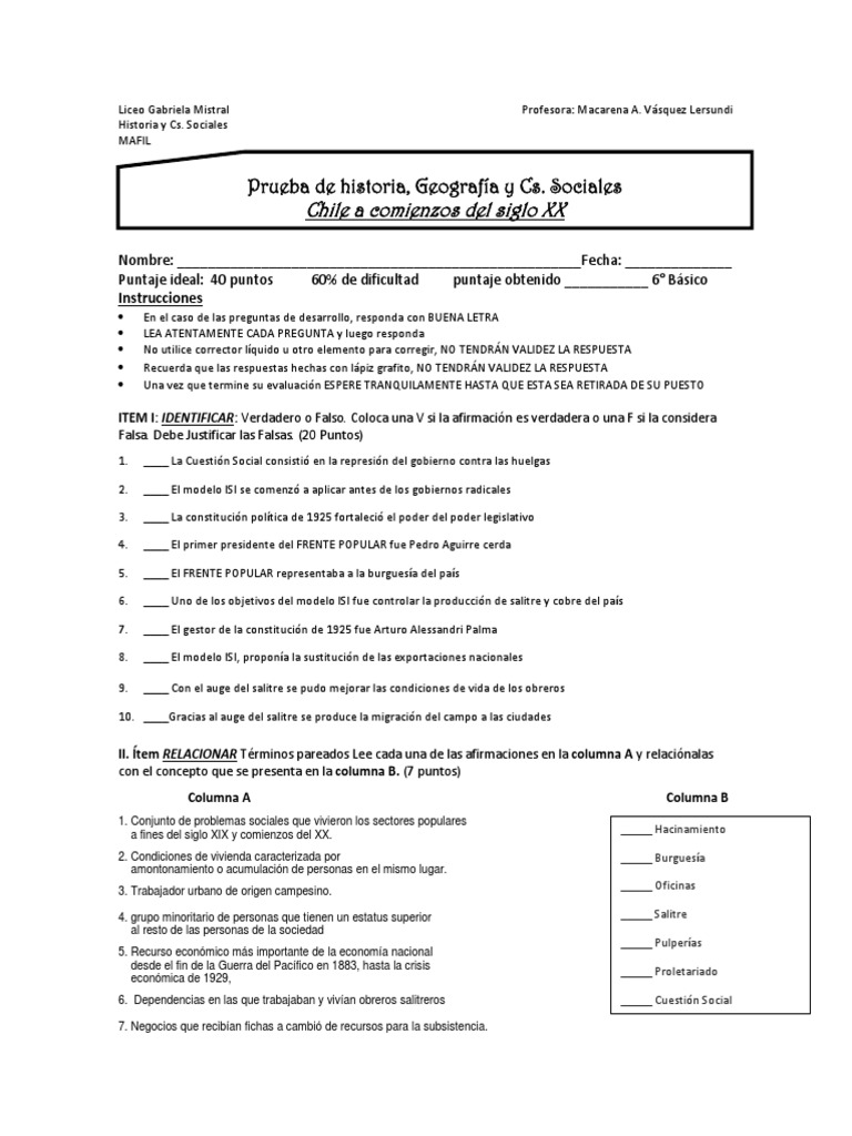 Prueba 6 Basico Pdf Chile Agitación