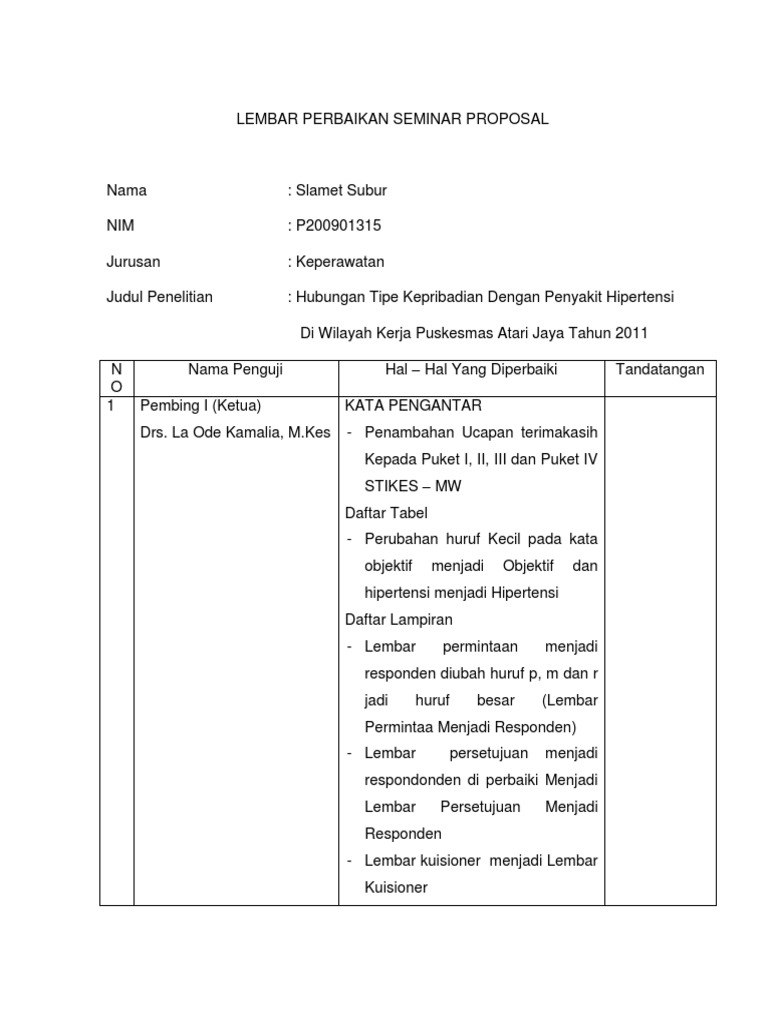 Lembar Perbaikan Seminar Proposal | PDF