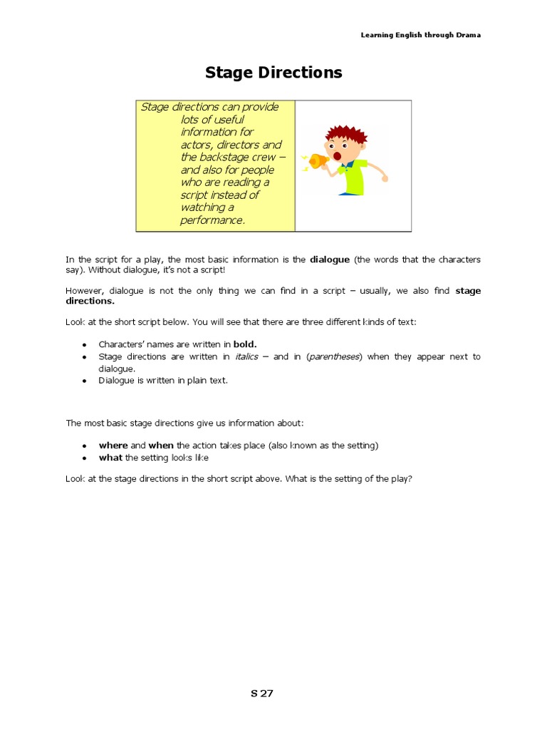 Learning English through Drama Stage Directions | PDF | Learning