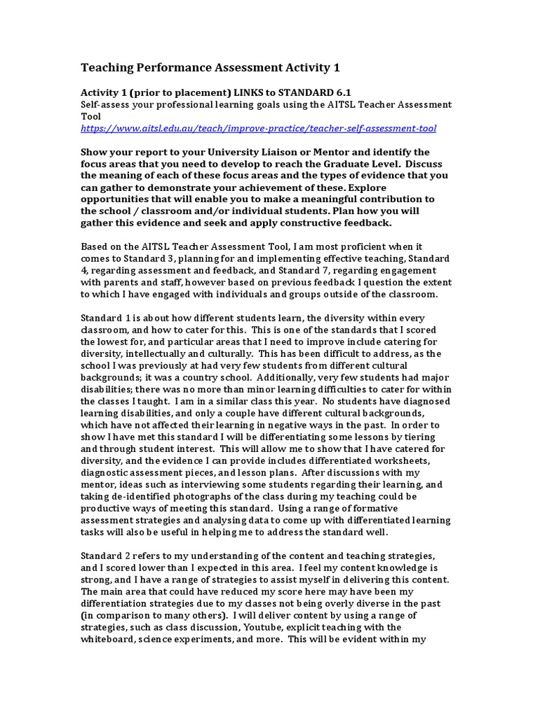 Tpa Activity For Eportfolio | PDF | Educational Assessment | Learning ...