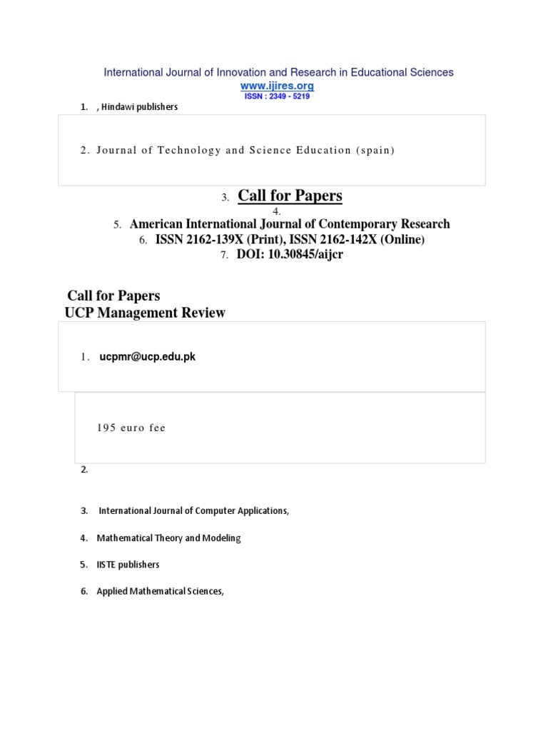 Call For Papers UCP Management Review | PDF