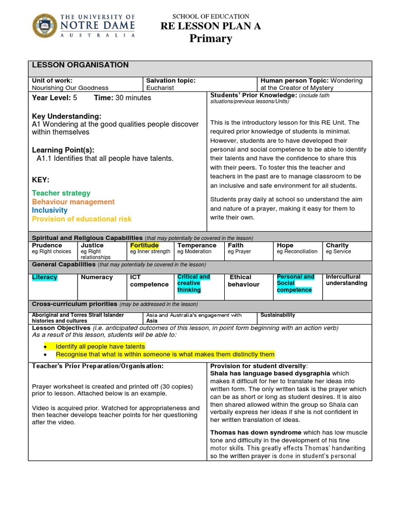 Primary: Re Lesson Plan A | PDF | Courage | Teachers
