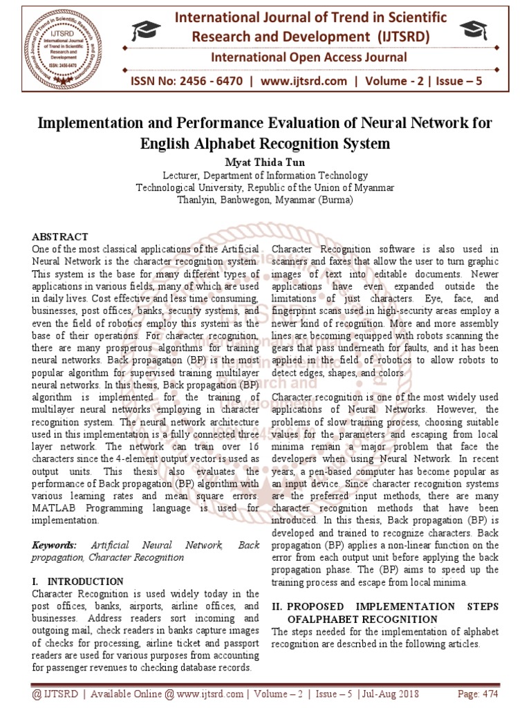 Implementation and Performance Evaluation of Neural Network For English Alphabet Recognition ...