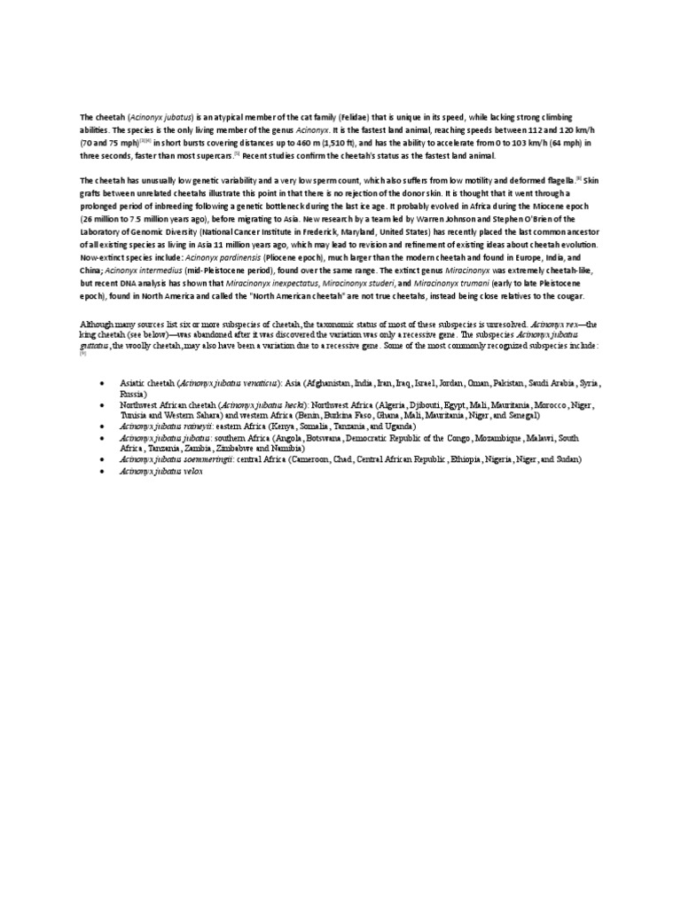 The Cheetah | PDF | Africa | Felids