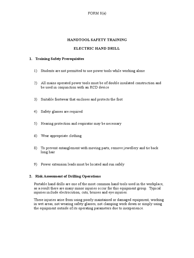 Handtool Safety Training Electric Hand Drill 1. Training Safety ...