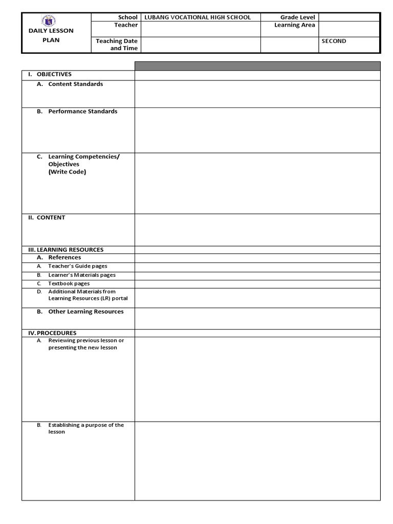 Daily Lesson Plan for Grade Level 2 at Lubang Vocational High School | PDF
