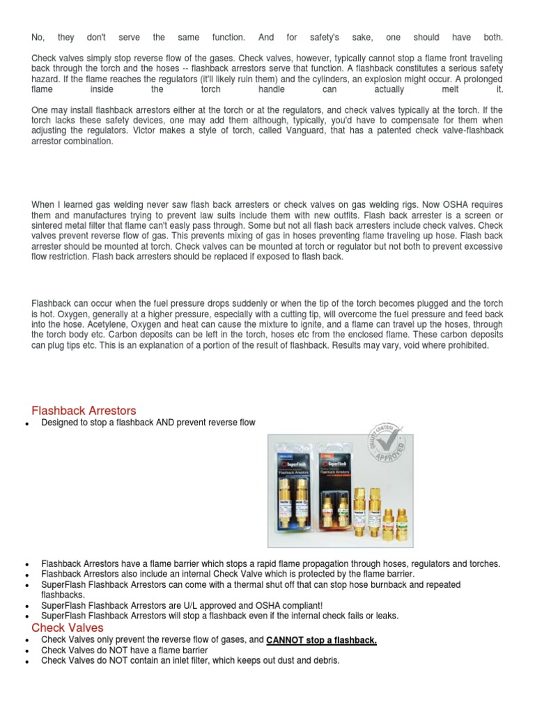 Flashback Arrestor | PDF | Industrial Processes | Chemical Engineering