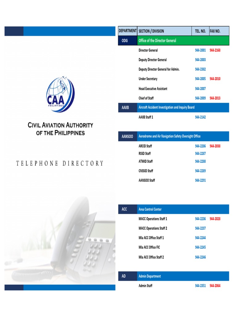 CAAP Department and Section Contact Directory | PDF | Air Traffic ...