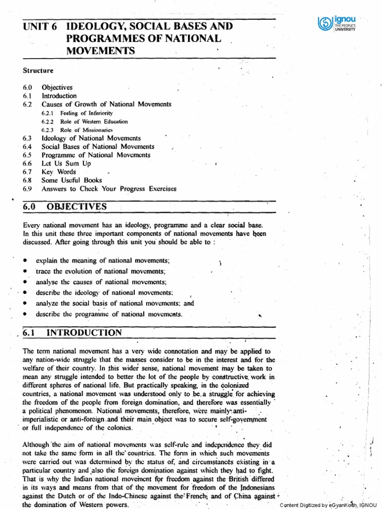 Unit-6 Ideology, Social Bases and Programmes of National Movements PDF ...