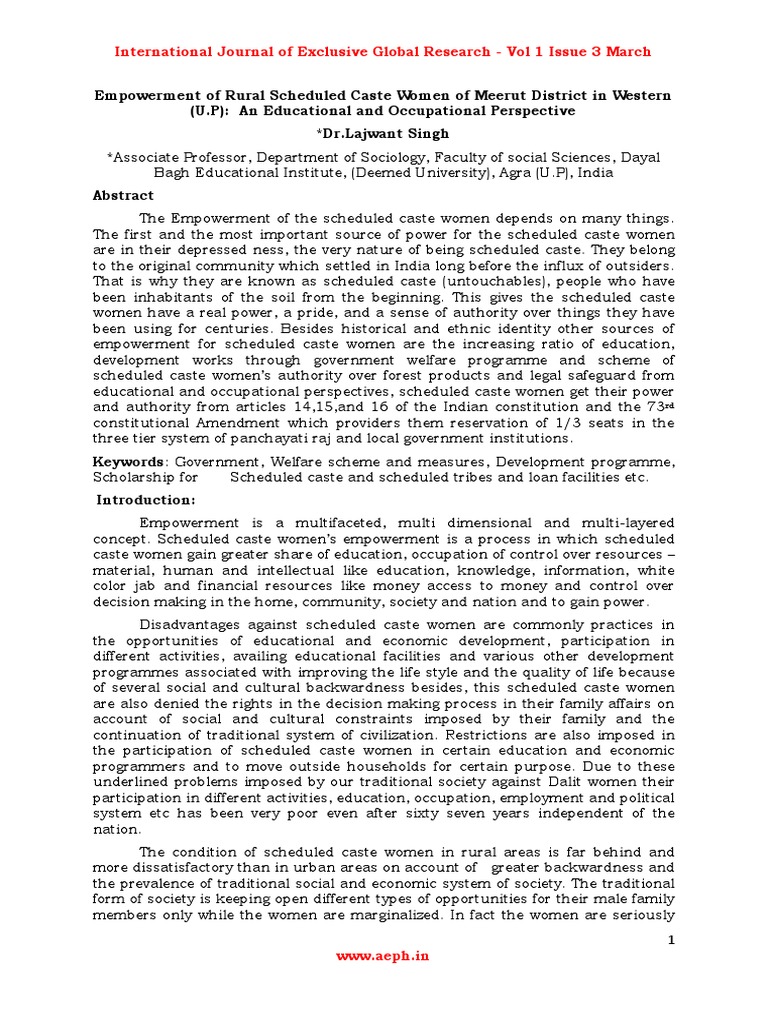 Empowerment of Rural Scheduled Caste Women of Meerut District in ...