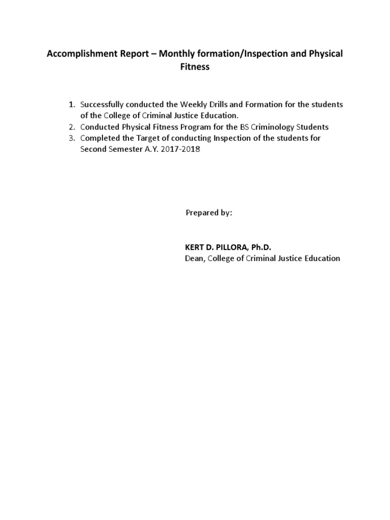 Accomplishment Report Physical Fitness | PDF