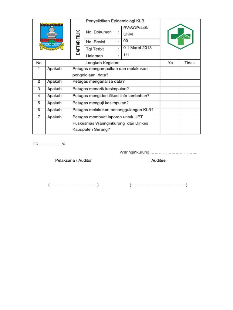 Daftar Tilik Sop Pe KLB | PDF | Bisnis