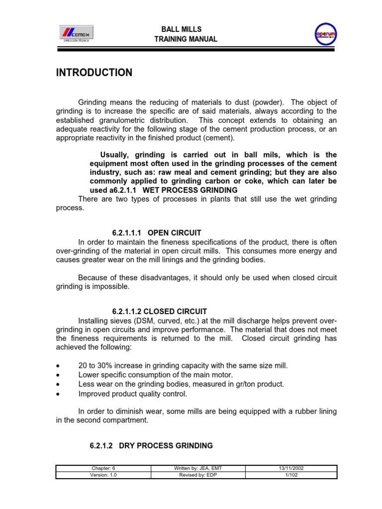 Ball Mills Training Manual: Dirección Técnica | PDF | Mill (Grinding ...