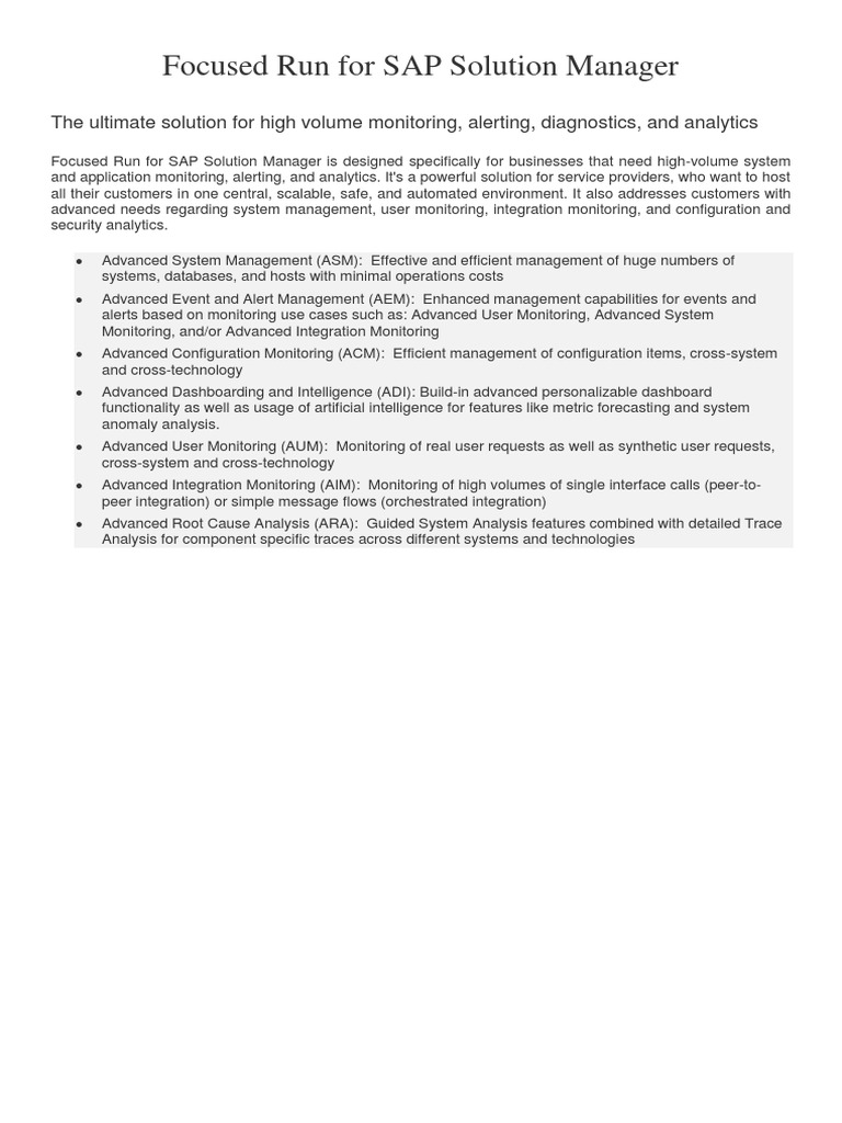 SAP Solution Manager: Focused Run | PDF