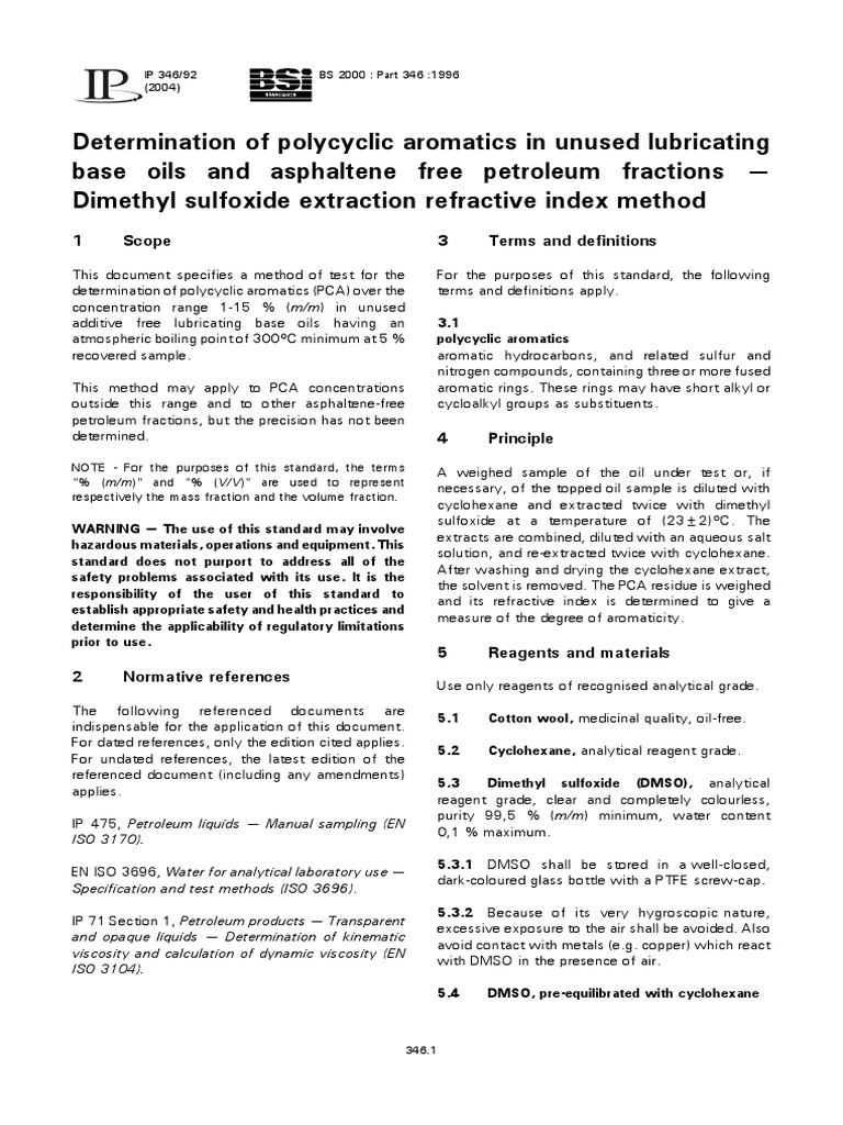 IP 346-92 Determination of PAC in Lubrificants | PDF | Distillation ...