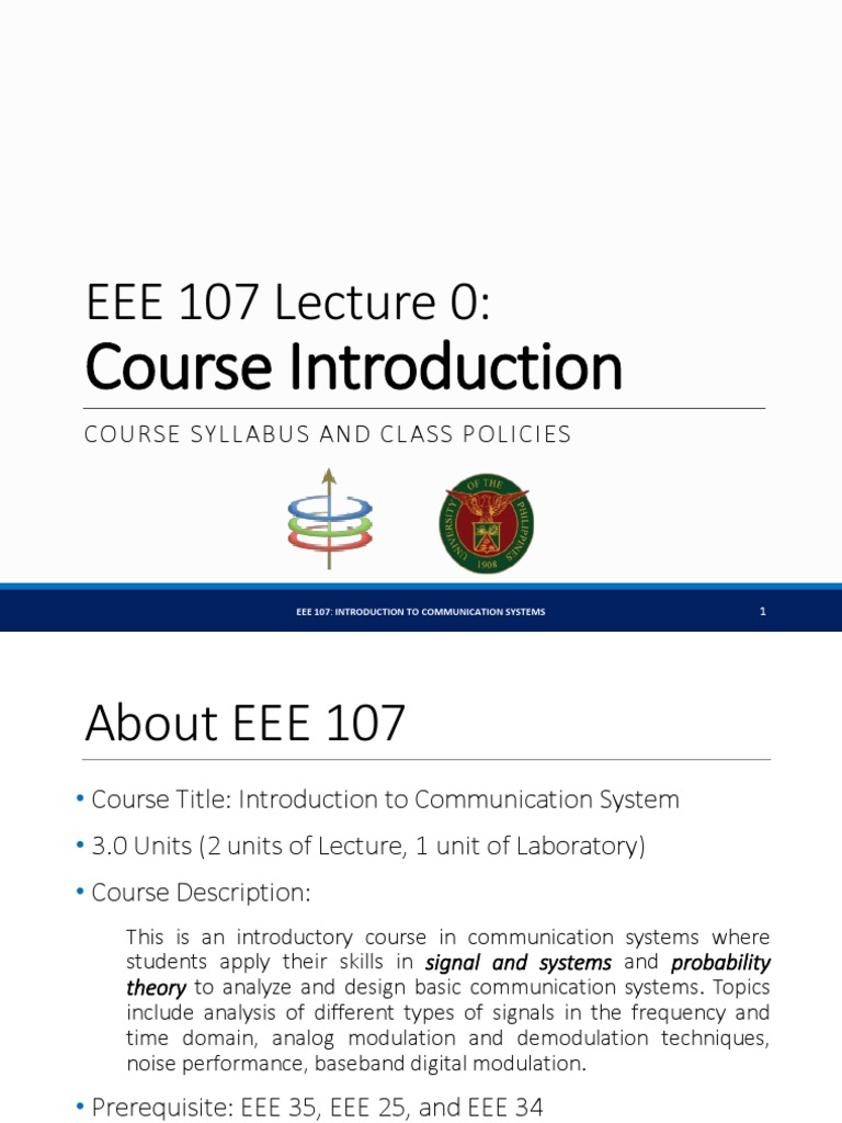 EEE 107 Lecture 0:: Course Introduction | PDF | Modulation | Electrical ...