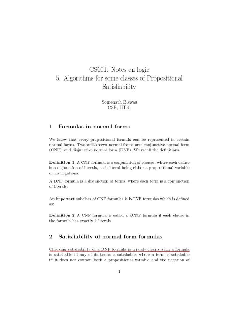 5 - Algorithms For Some Classes of Propositional | PDF | Logic | Mathematical Logic