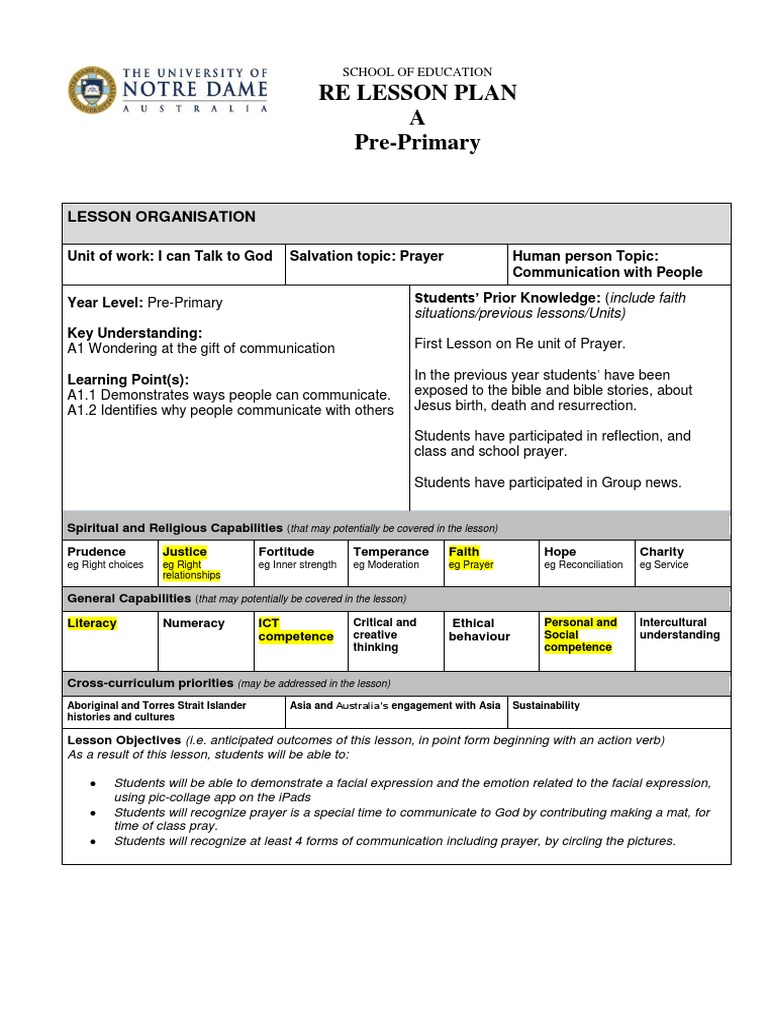 Re Lesson Plan A | PDF | Prayer | Teachers