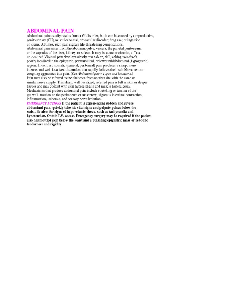 Abdominal Pain: Emergency Actions | PDF | Self-Improvement | Wellness