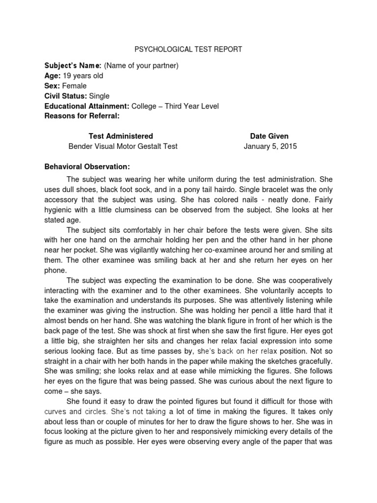 PTR Bender Sample Format | PDF | Sibling | Interpersonal Relationships