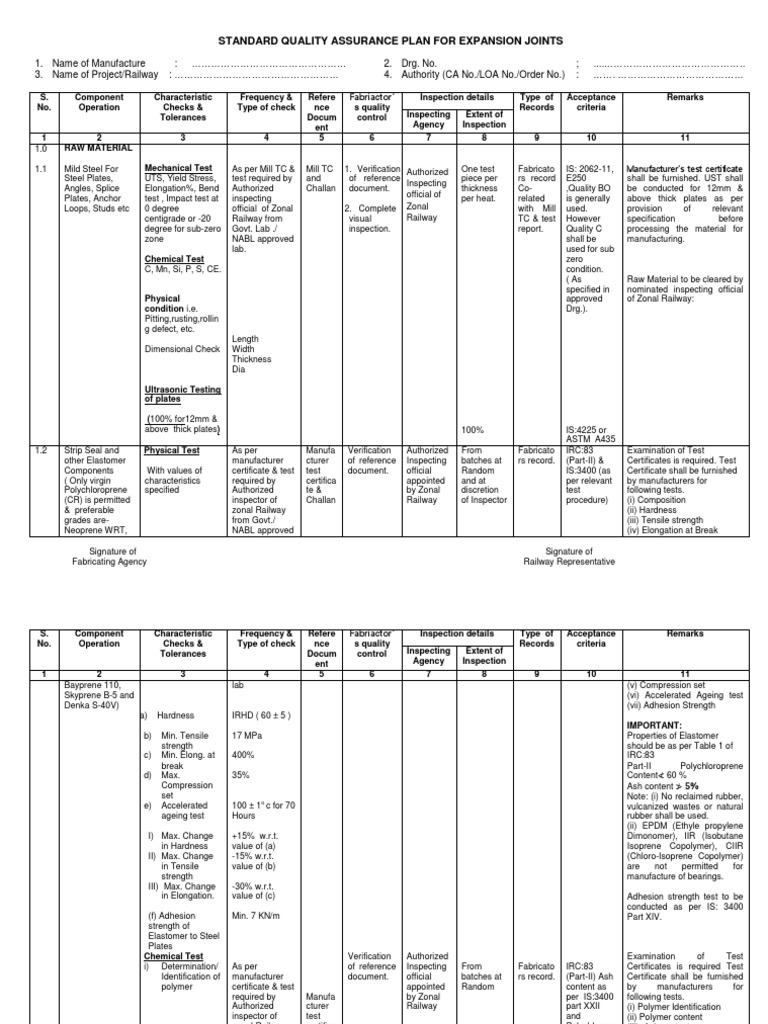 Std. QAP of Expension Joints (March 16) | PDF | Welding | Construction