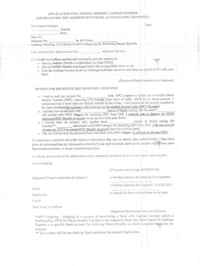 Revised Format Consent Seeding Aadhaar Mobile | PDF