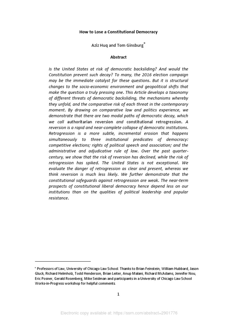 How To Lose A Constitutional Democracy | PDF | Authoritarianism ...