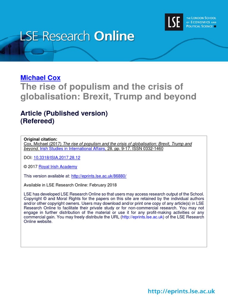 The Rise of Populism and The Crisis of Globalisation: Brexit, Trump and ...