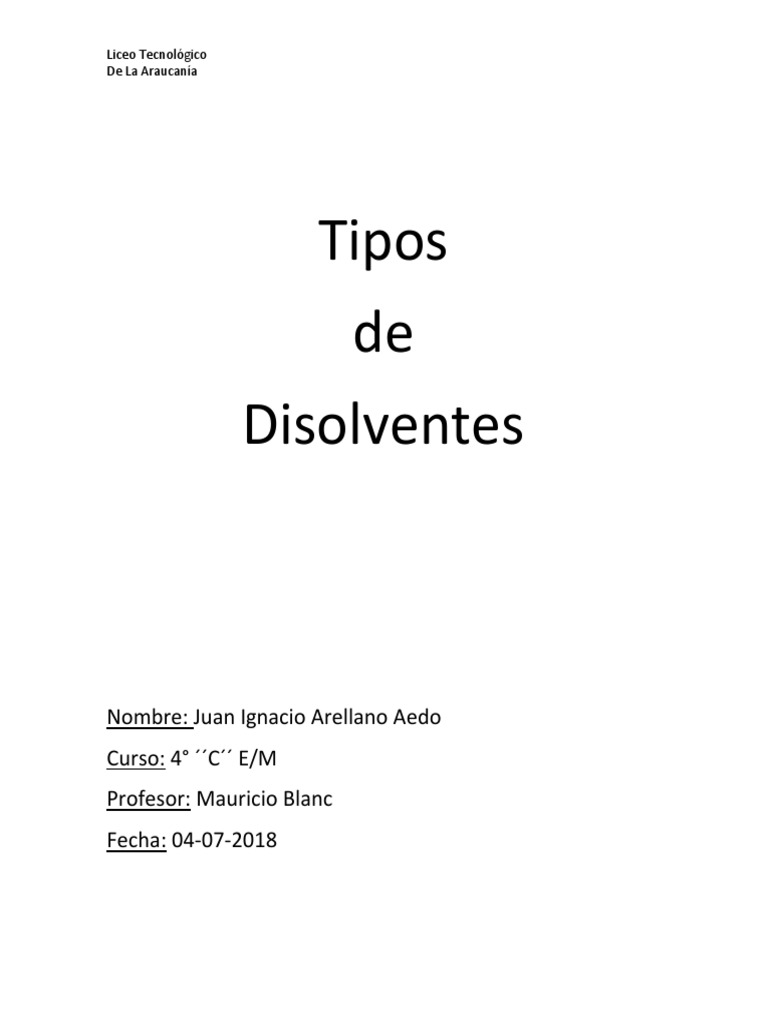 Tipos de Disolventes | PDF | Solvente | Alcohol