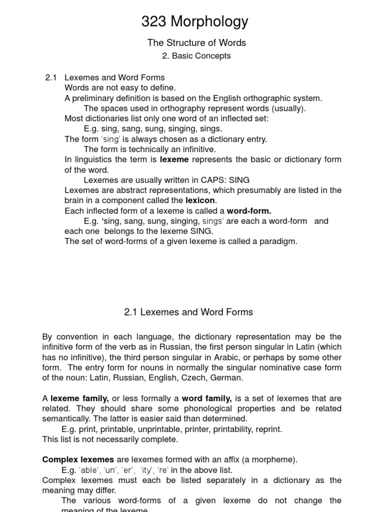 323 Morphology 2 | PDF | Morphology (Linguistics) | Lexicon