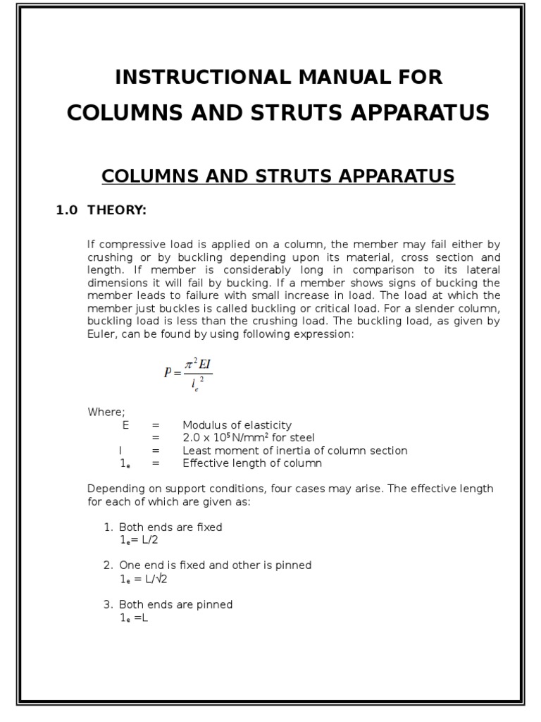 Manual For Columns and Struts Apparatus | PDF | Buckling | Column