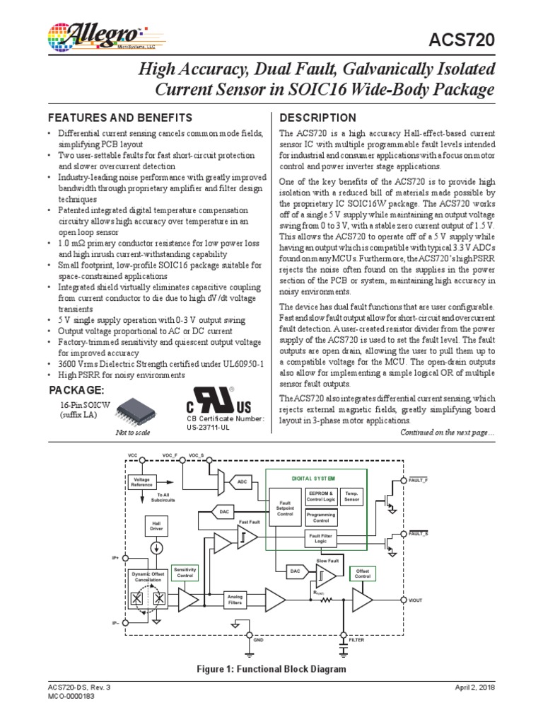 ACS720 Datasheet | PDF | Sensor | Printed Circuit Board
