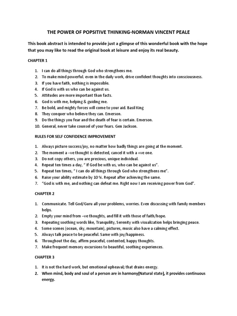 Power of Positive Thinking Overview | PDF | Prayer | Anger