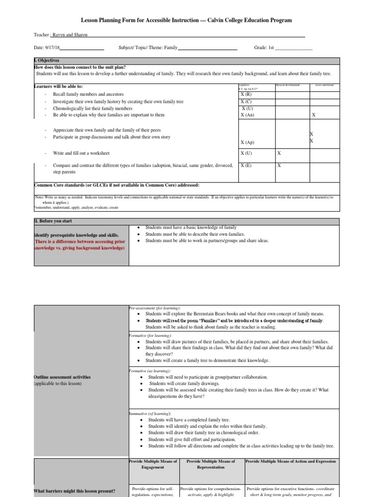 Family Lesson Plan | PDF | Teachers | Neuropsychological Assessment