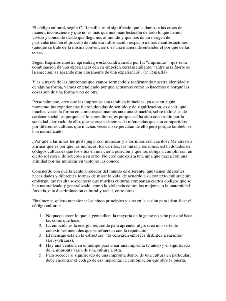 El Código Cultural y sus Improntas | PDF | Las emociones | Aprendizaje