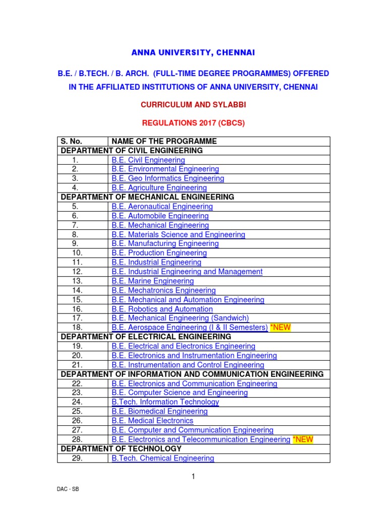 Anna University, Chennai - Undergraduate Programs - Regulations 2017 ...