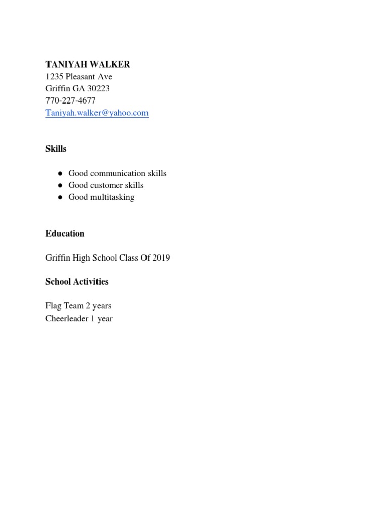 Taniyah Walker's Resume Summary | PDF