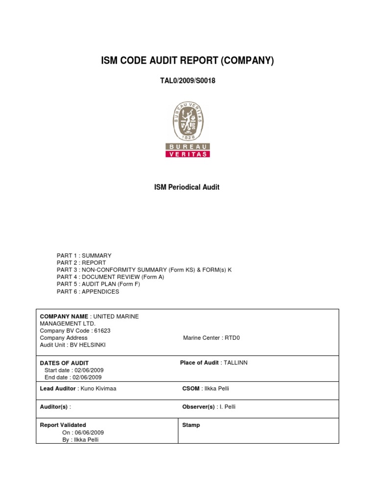 ISM Code Audit Report Summary | PDF | Audit | Business