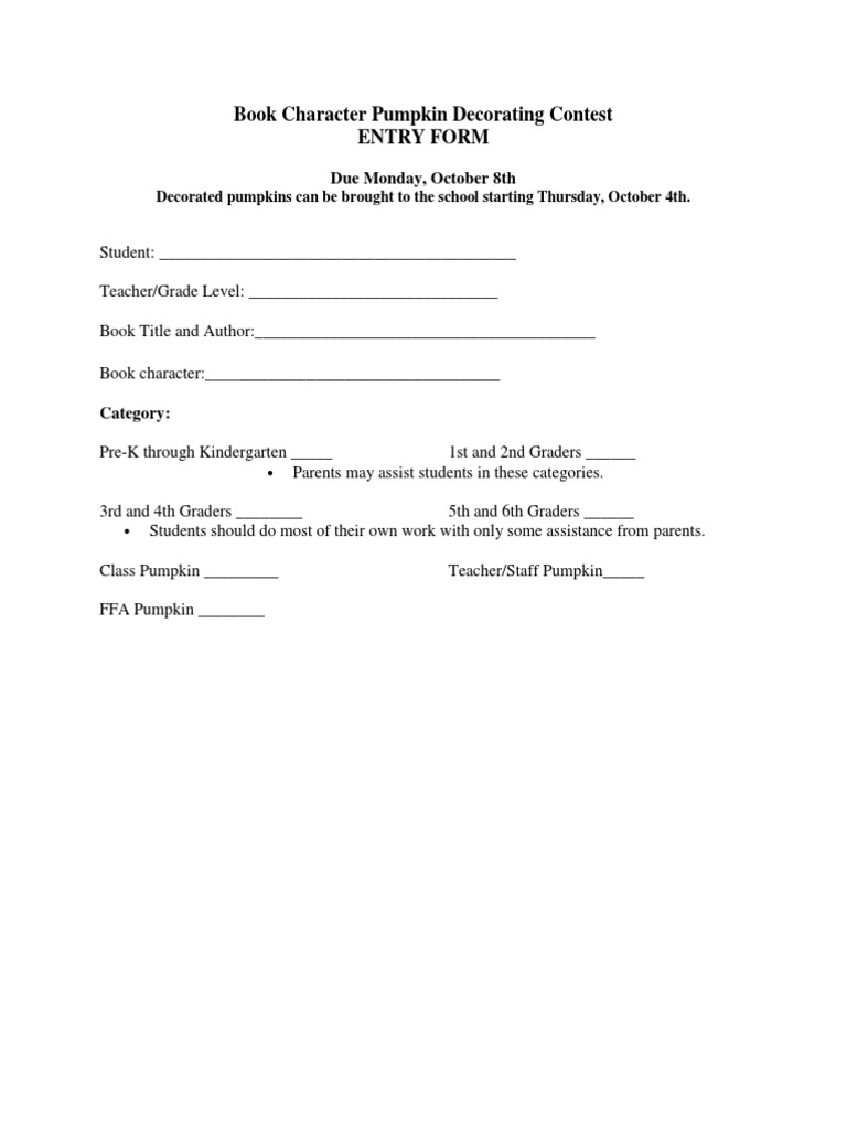 Book Character Pumpkin Decorating Contest | PDF