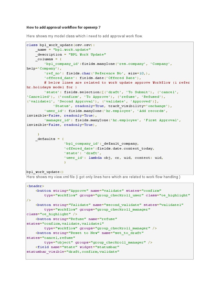 How To Add Approval Workflow For Openerp 7: Class | PDF | Software Engineering | Computing
