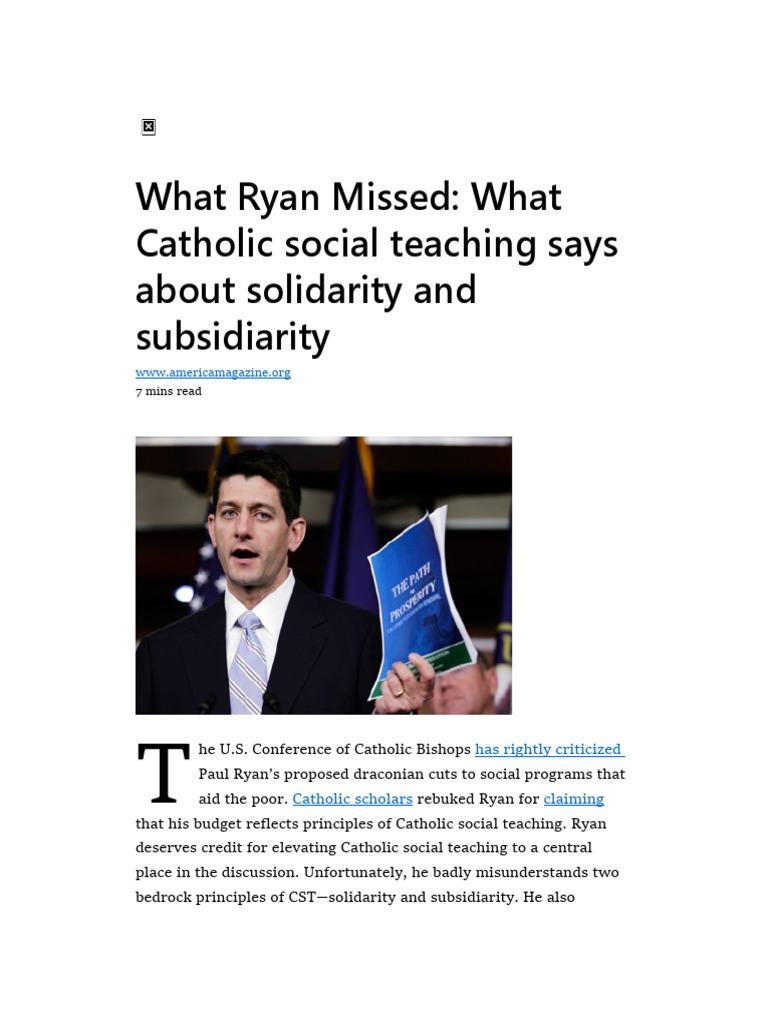 What Ryan Missed-What Catholic Social Teaching Says About Solidarity ... What Ryan Missed-What Catholic Social Teaching Says About Solidarity ...