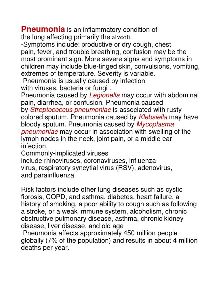 Pneumonia Is An Inflammatory Condition Of The Lung Affecting Primarily