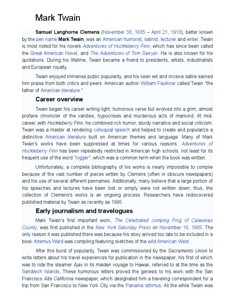 Mark Twain | PDF | Mark Twain | Huckleberry Finn