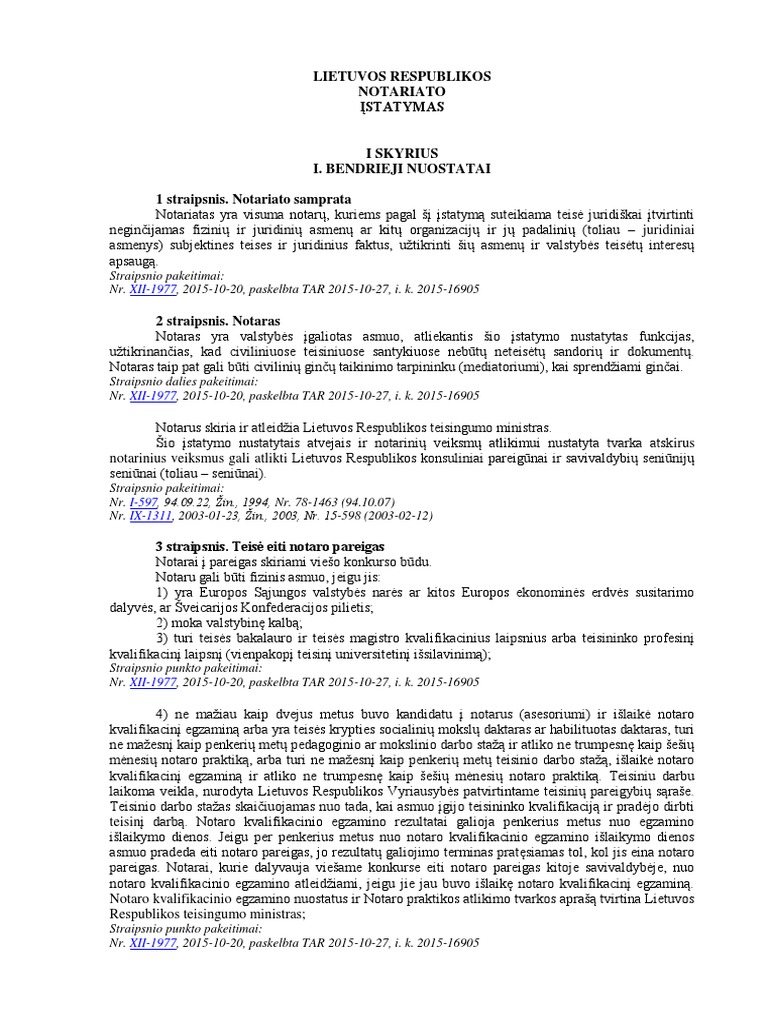 Notariato Istatymas | PDF