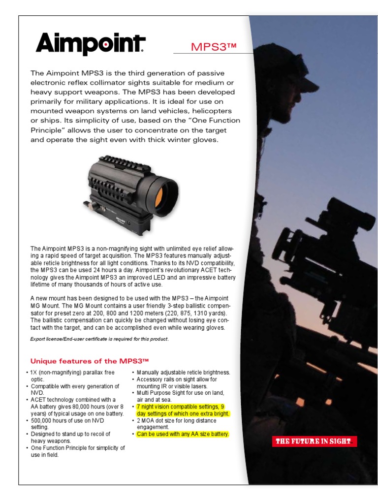 Aimpoint MPS3 Datasheet | PDF | Optics | Electromagnetic Radiation