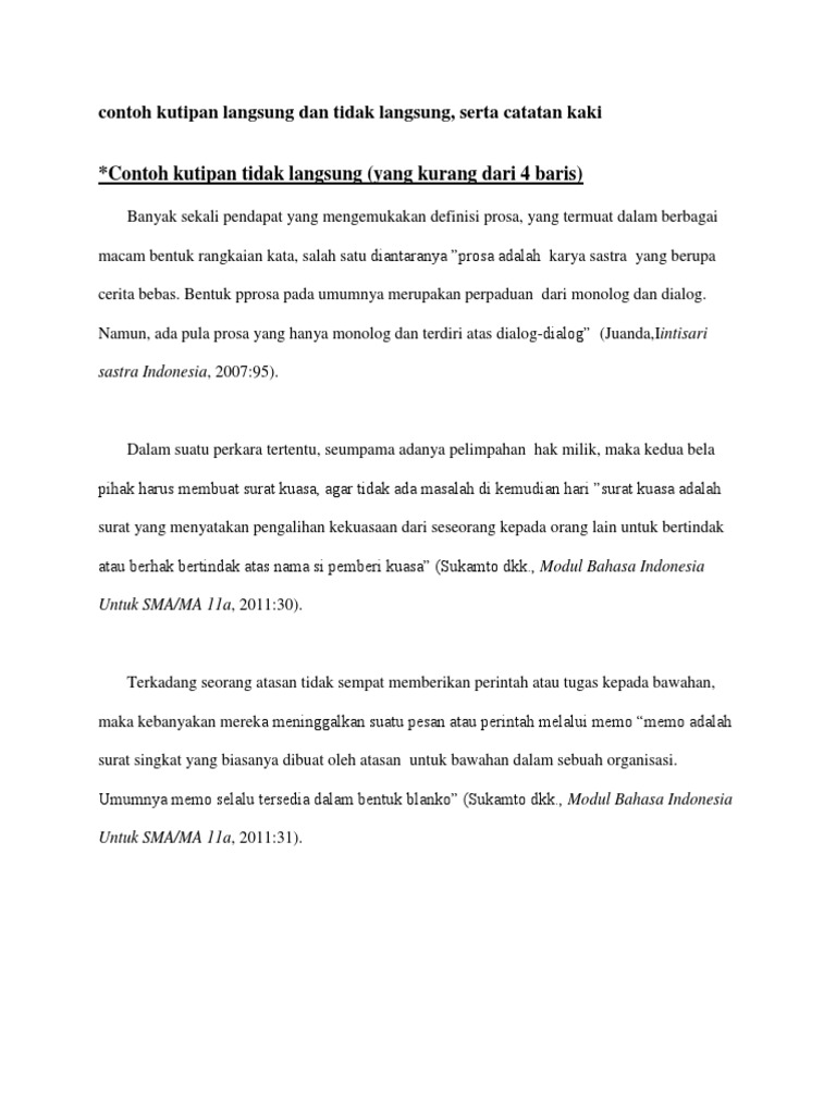 Contoh Kutipan Langsung dan Tidak Langsung | PDF