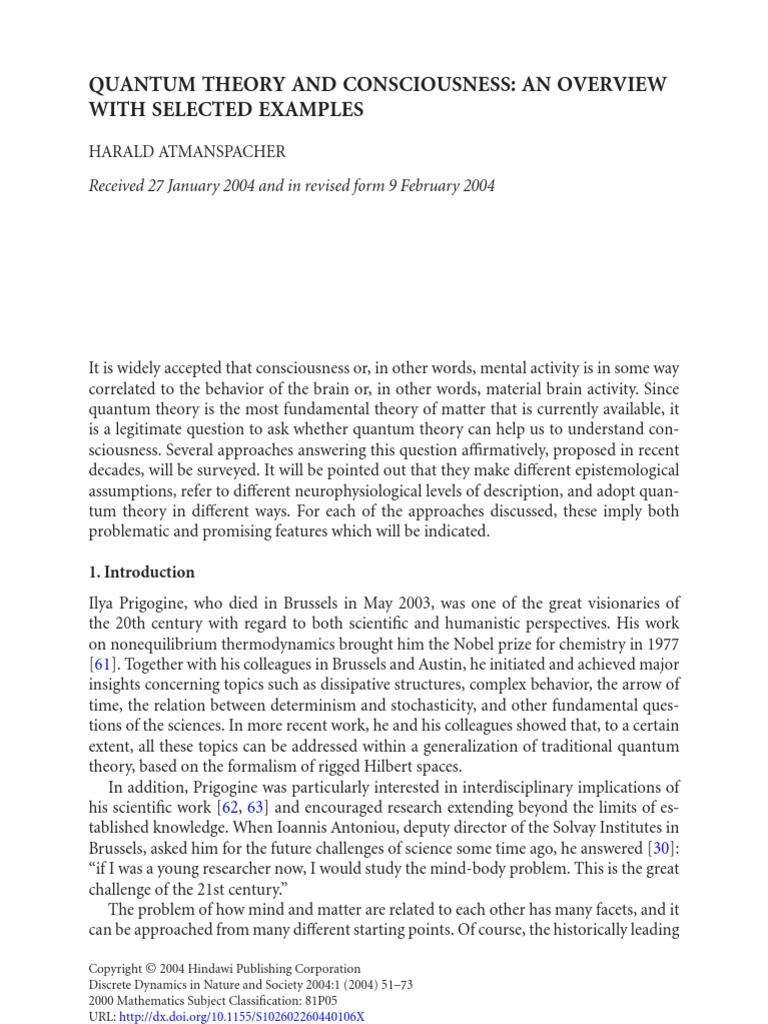 Quantum Theory and Consciousness: An Overview With Selected Examples ...