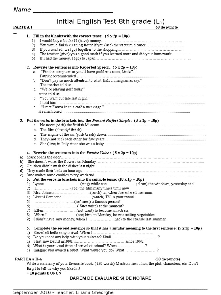 Analysis of an Eighth Grade English Placement Test | PDF